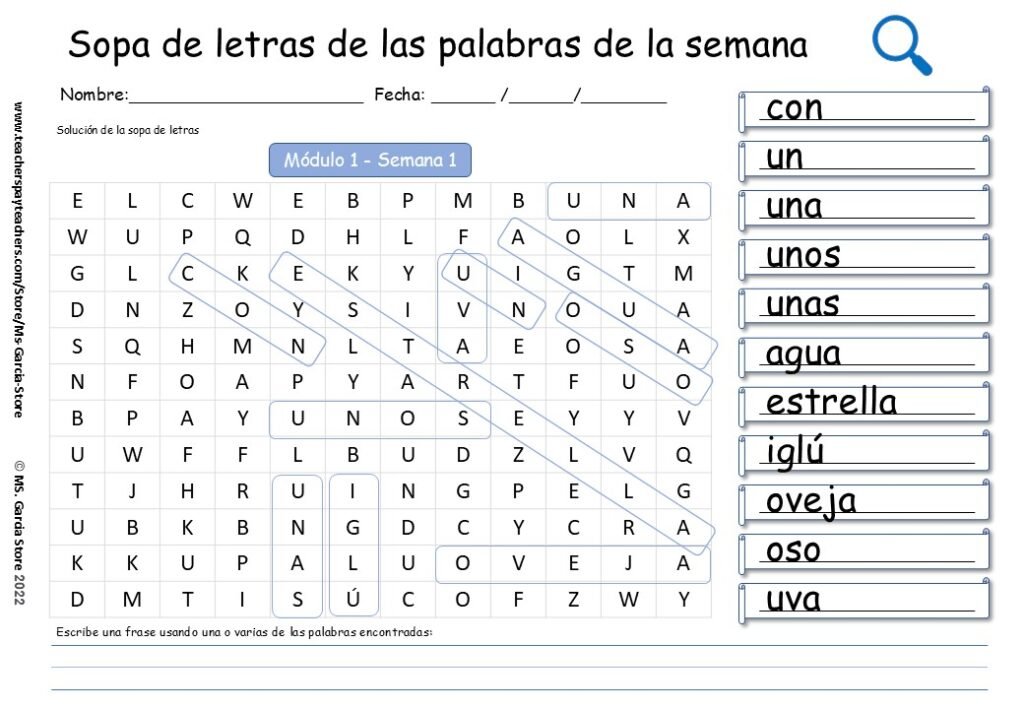 Sopa de letras: Palabras semanales de HMH de 1er grado- Encuentra y ...