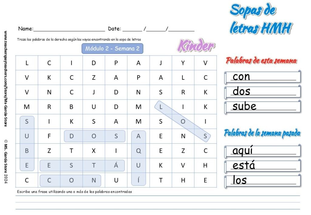 Sopa de Letras HMH de Kinder: Encuentra y escribe las palabras de la ...