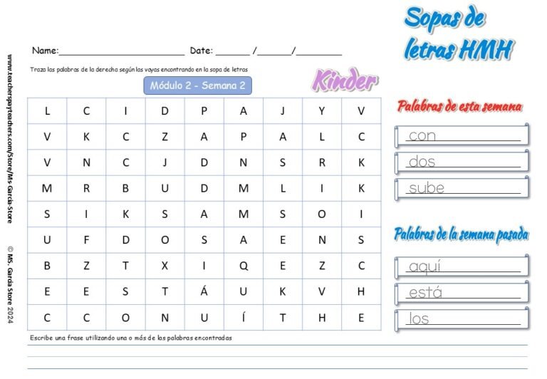 Sopa de Letras HMH de Kinder: Encuentra y traza las palabras de la ...