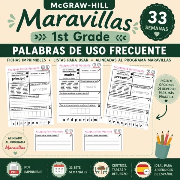 Fichas de Palabras de Uso Frecuente – Maravillas 1er Grado - Ms. García ...